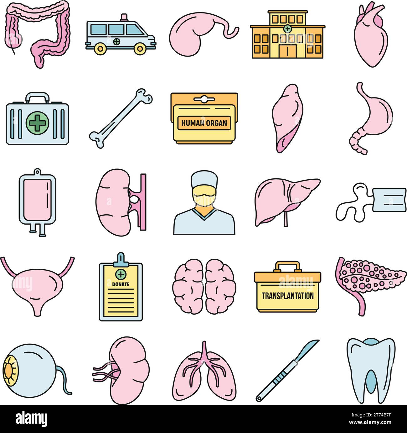 Transplantation organ icons set. Outline set of transplantation organ ...