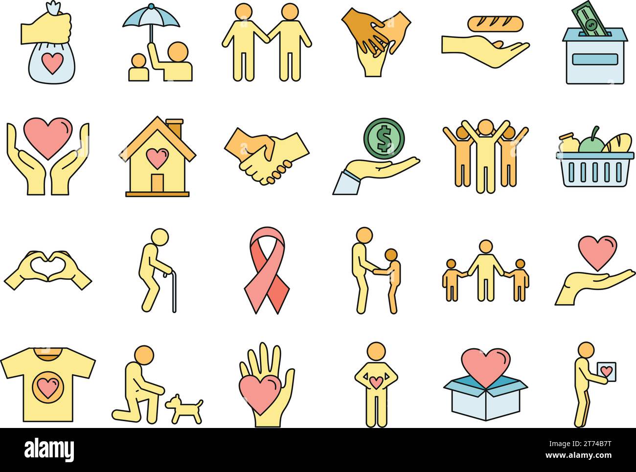 Volunteering charity icons set. Outline set of volunteering charity ...