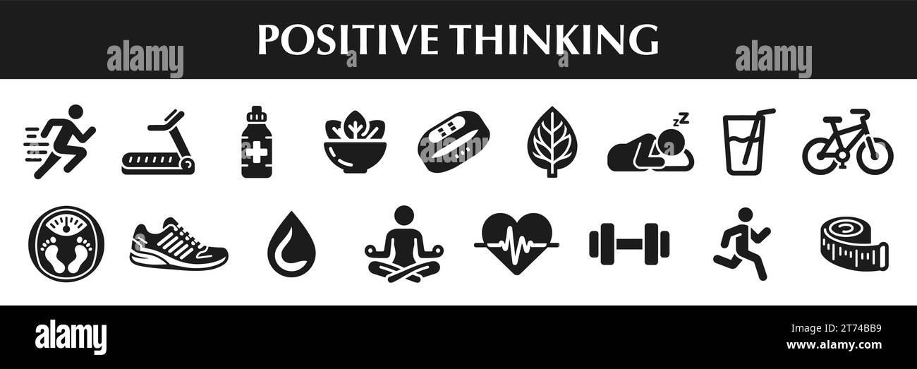 set of black wellness and healthy lifestyle icons on a white background. Vector illustration ...