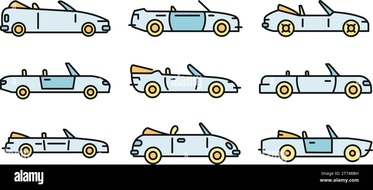 Modern cabriolet icons set. Outline set of modern cabriolet vector ...