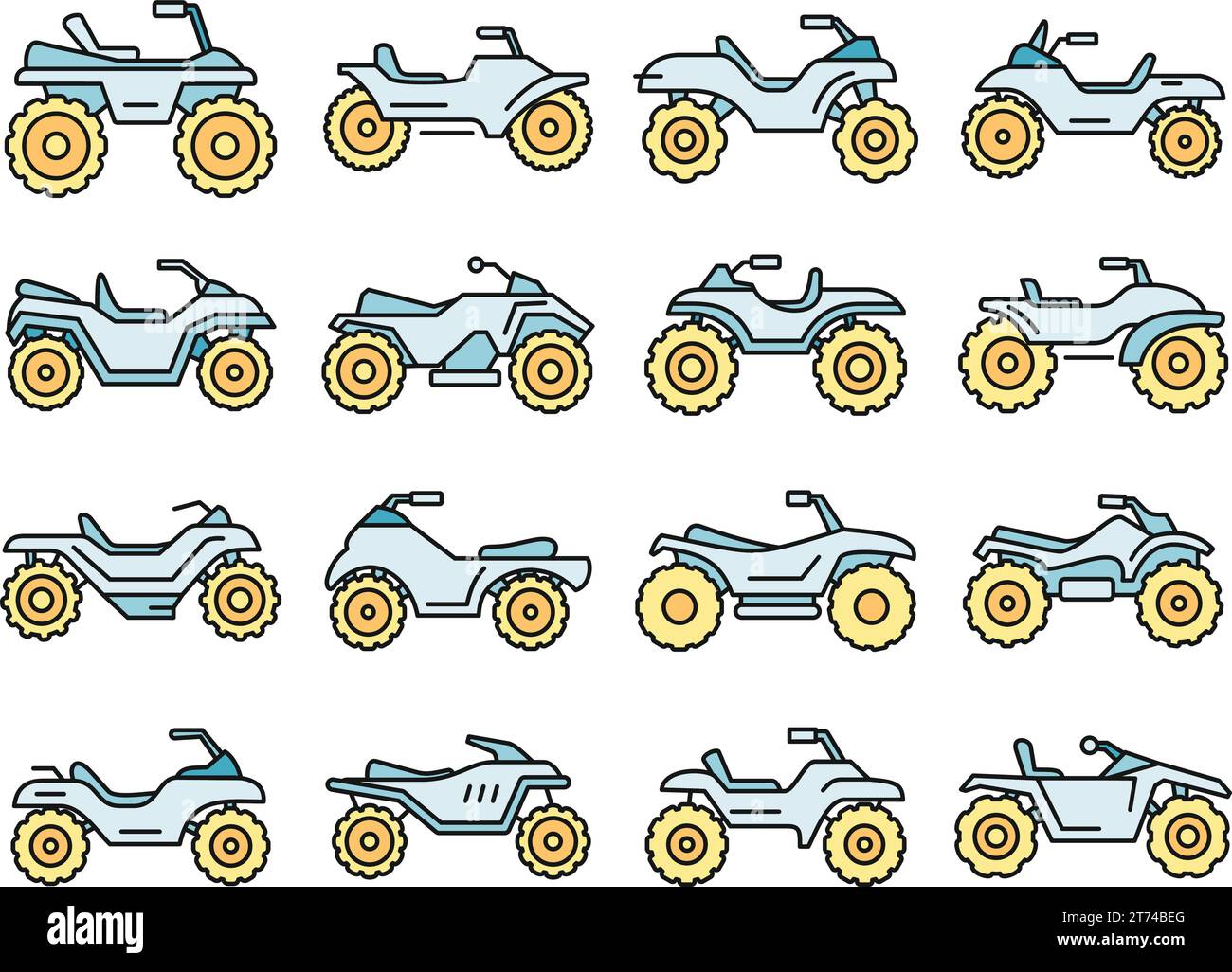 Sport quad bike icons set. Outline set of sport quad bike vector icons ...