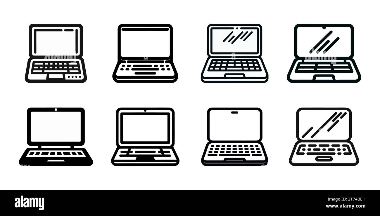 Set of black linear laptop icons isolated on white background. Vector ...