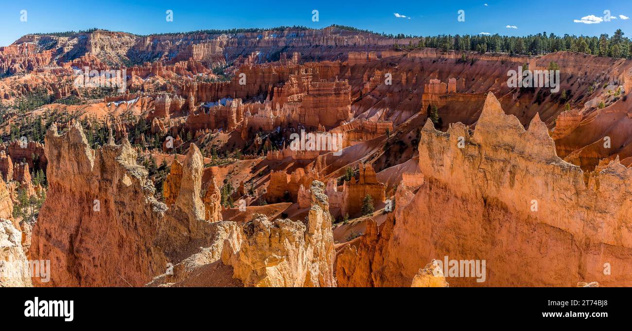 A panorama view of Bryce Canyon showing wafer thin rock structures ...