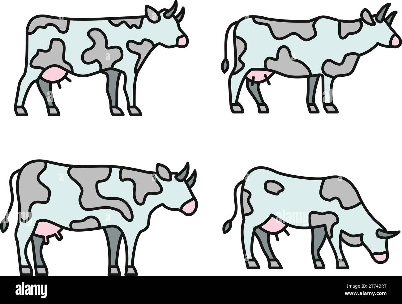 Farm cow icons set. Outline set of farm cow vector icons thin line ...