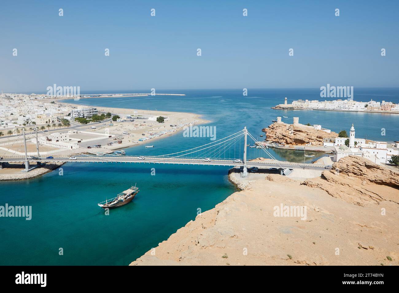 Sur cityscape with Al Aygaz Suspension Bridge. Travel destination on ...