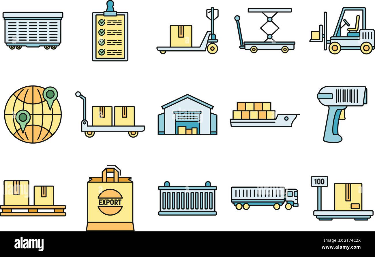World goods export icons set. Outline set of world goods export vector ... World goods export icons set. Outline set of world goods export vector ...