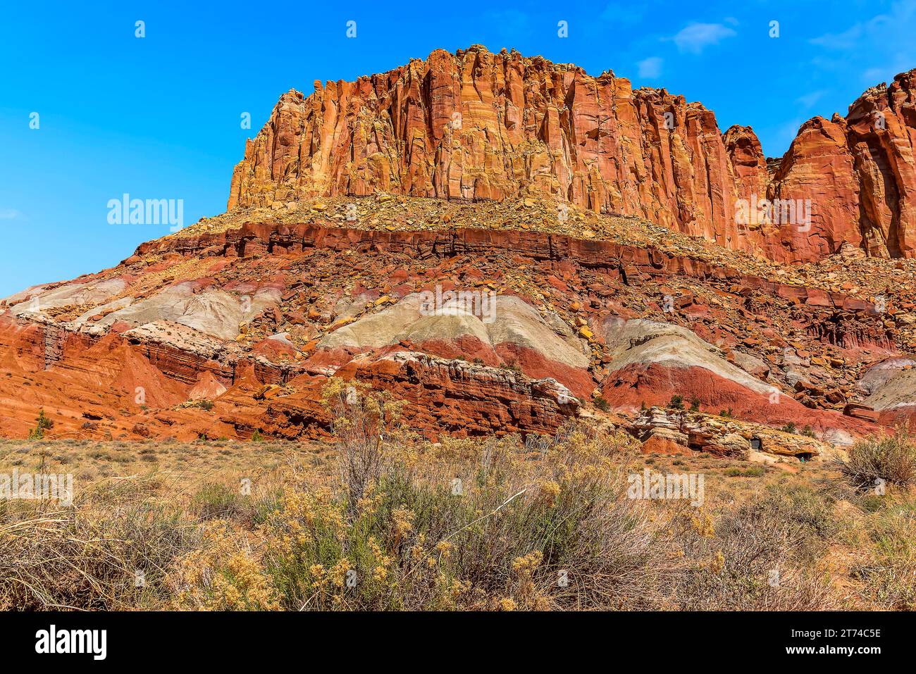 The multi-coloured rock strata in Capital Reef national park Stock ...
