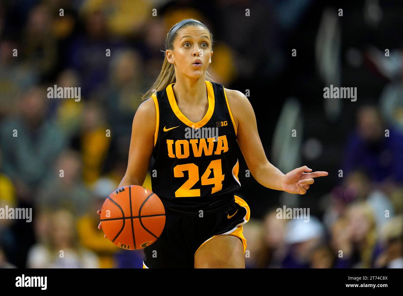 Iowa guard Gabbie Marshall (24) drives up court during the second half ...