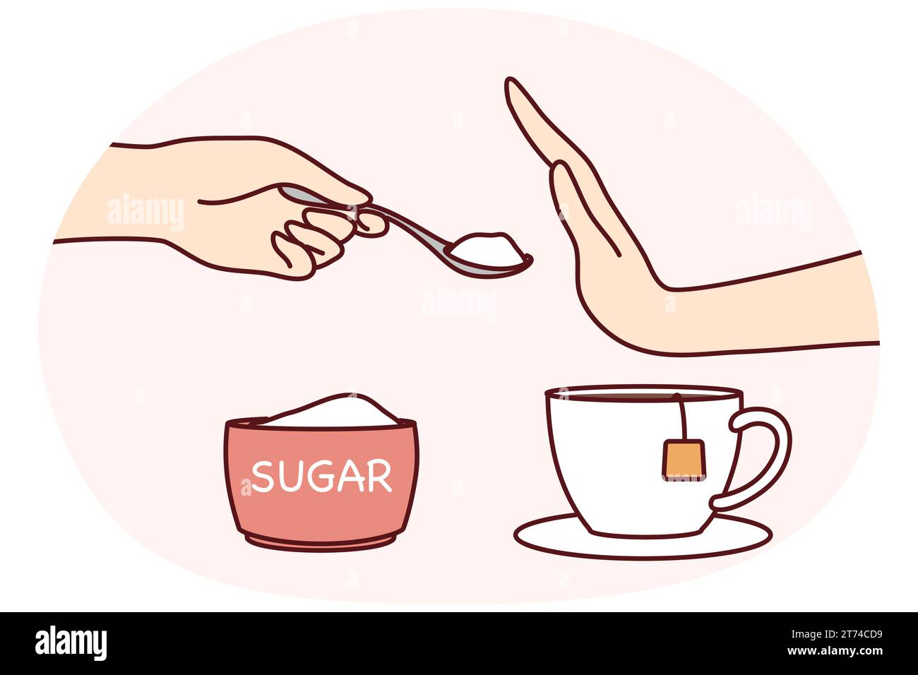 Person say no to sugar in tea or coffee. Man or woman make hand gesture ...