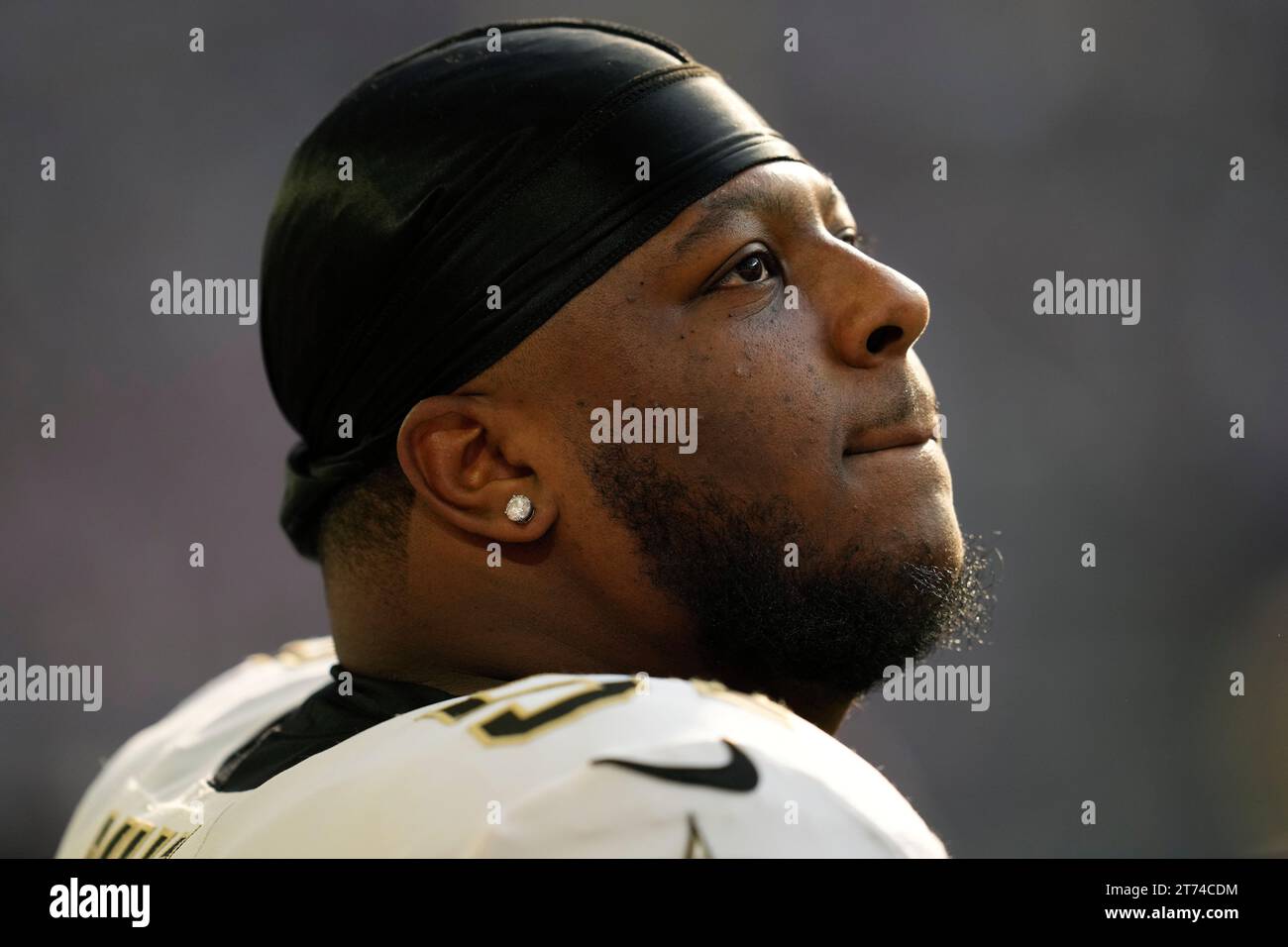 New Orleans Saints center Cesar Ruiz (51) looks on before an NFL ...