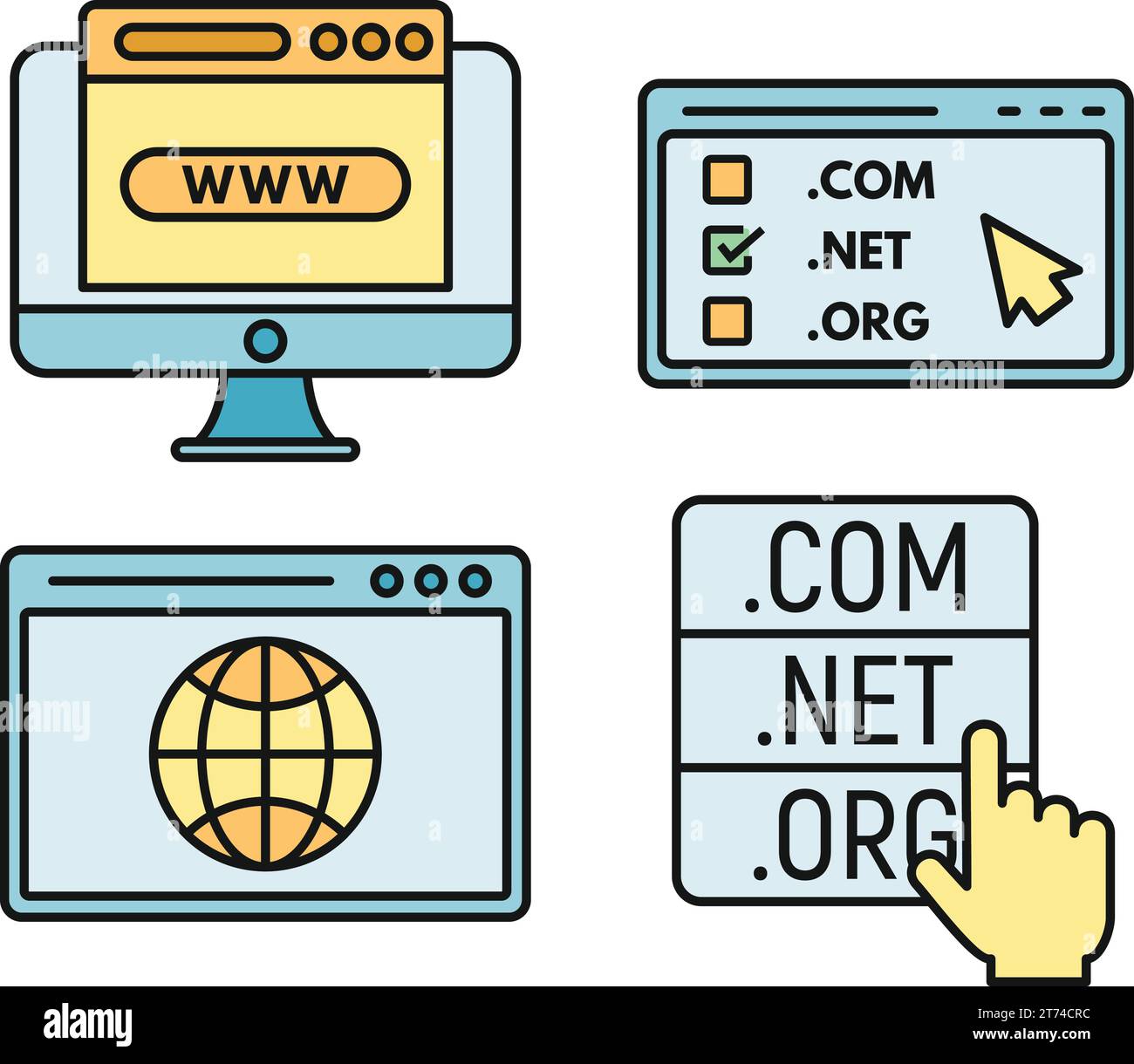 Web domain icons set. Outline set of web domain vector icons thin line ...