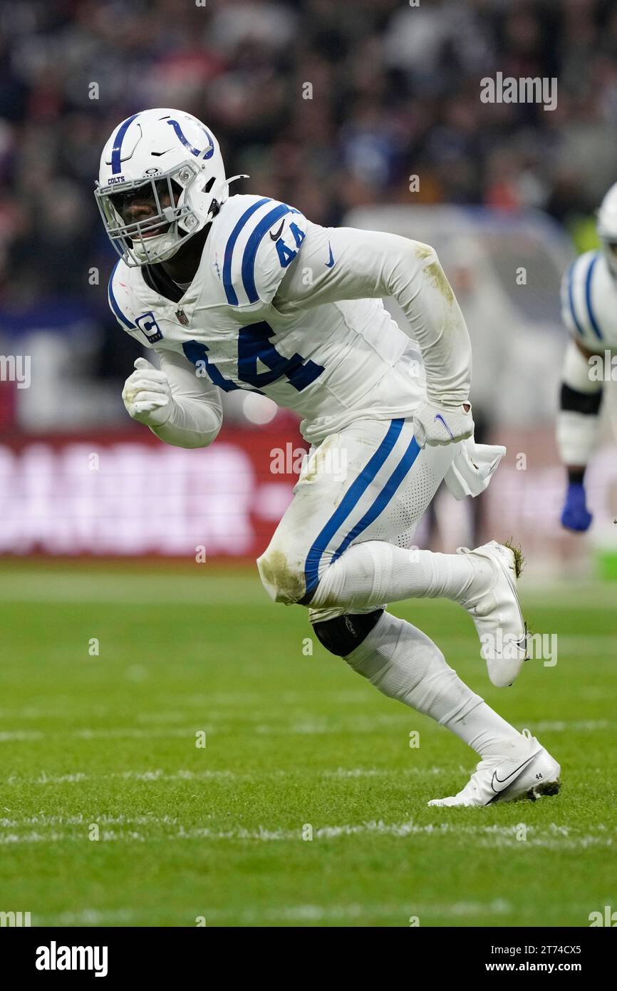 Indianapolis Colts linebacker Zaire Franklin (44) in action during an NFL football game between ...