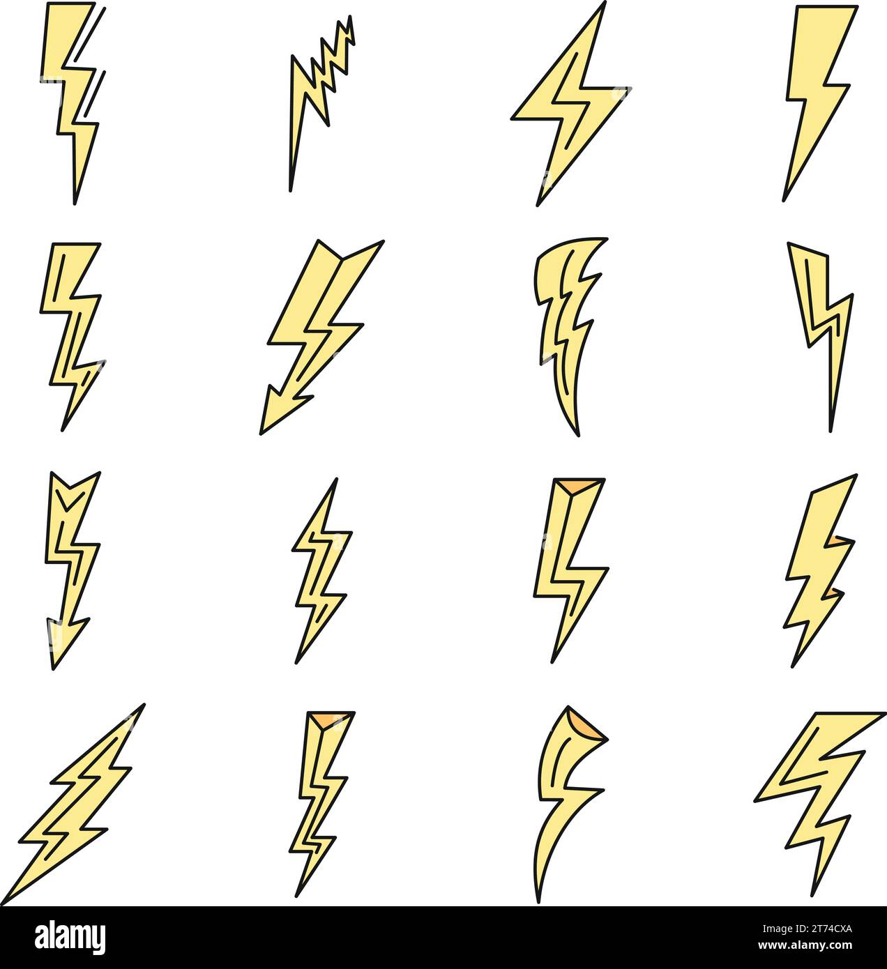 Lightning bolt power icons set. Outline set of lightning bolt power ...