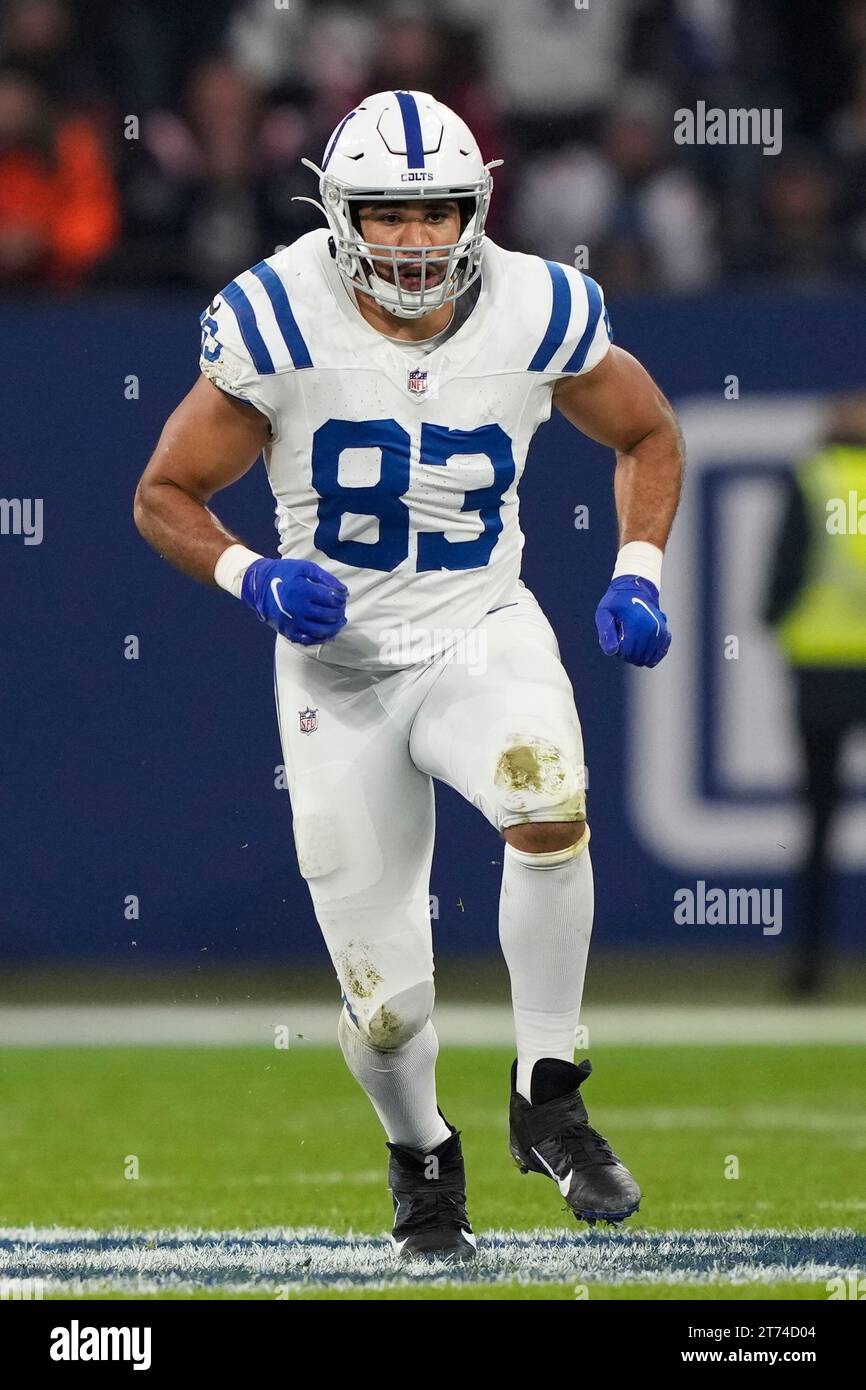 Indianapolis Colts tight end Kylen Granson (83) runs up the field ...