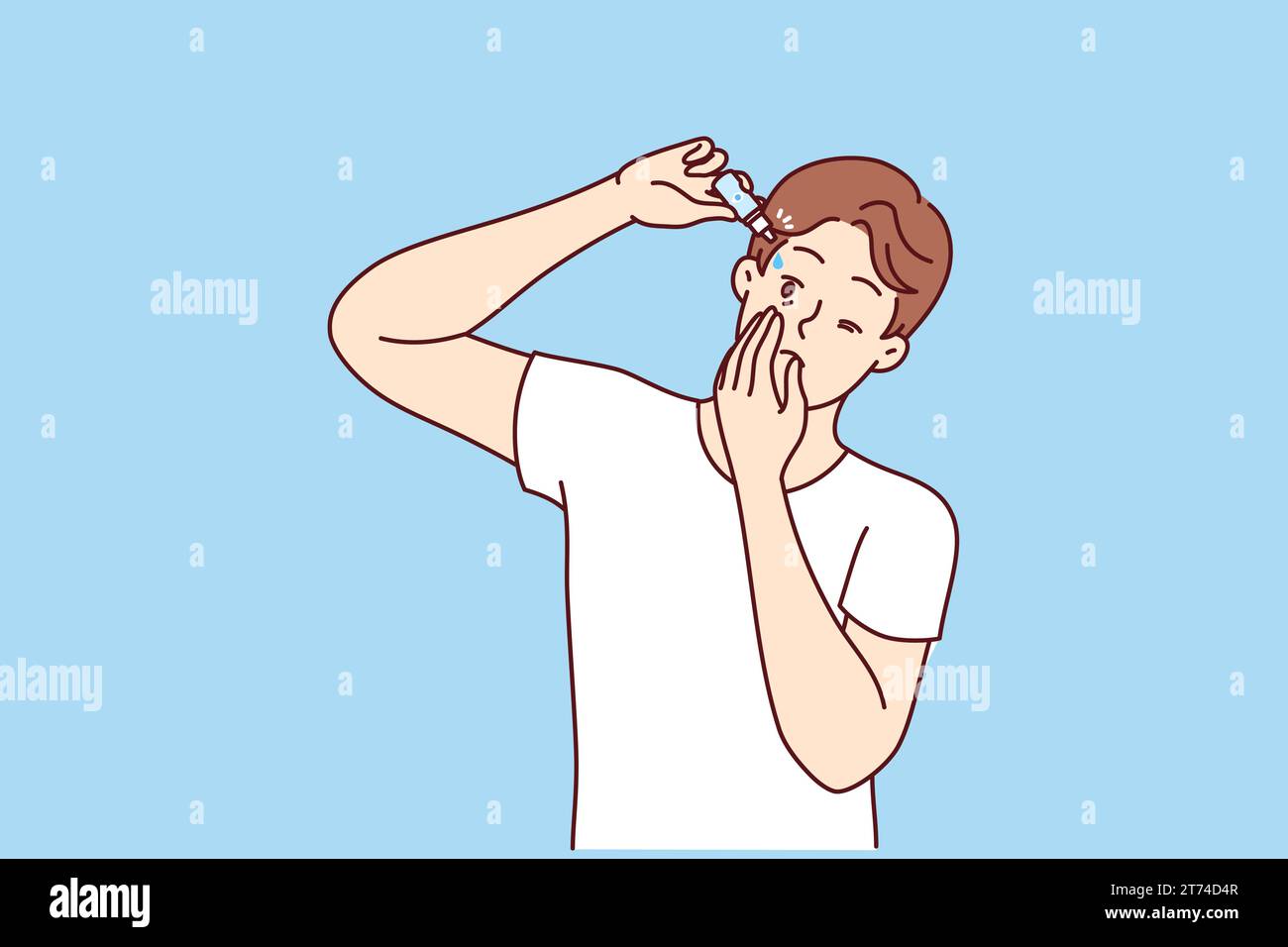 Man drips moisturizing liquid into eyes to improve vision or avoid ...