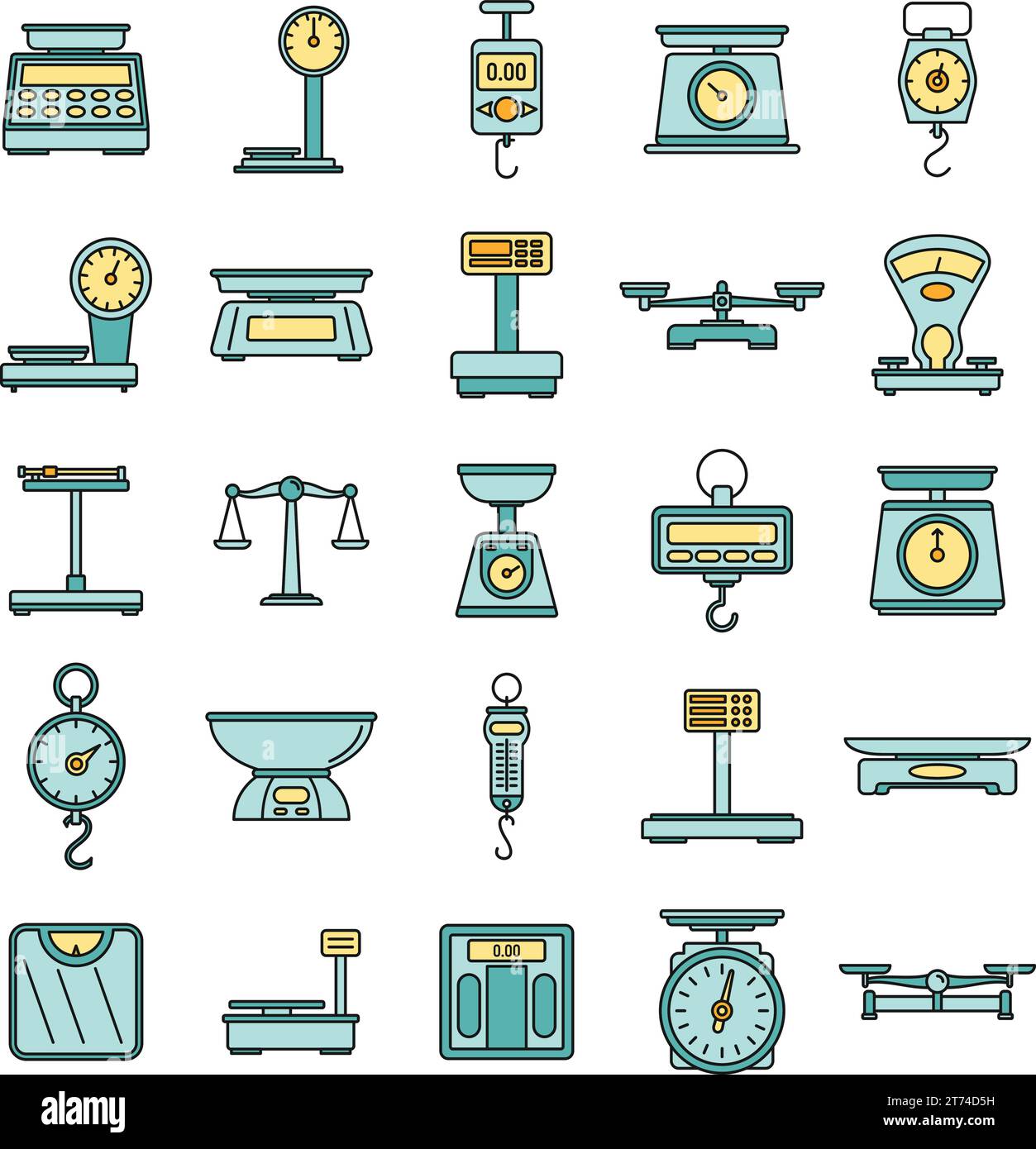 Digital weigh scales icons set. Outline set of digital weigh scales ...