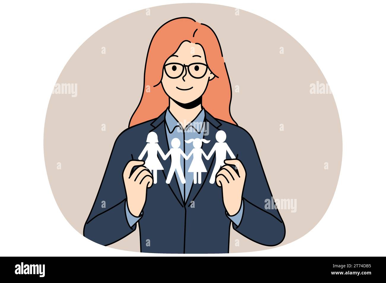 Smiling female social worker holding family paper model in hands. Happy ...