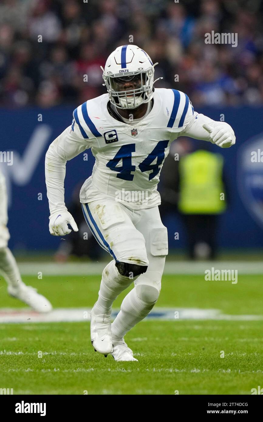Indianapolis Colts linebacker Zaire Franklin (44) in action during an NFL football game between ...