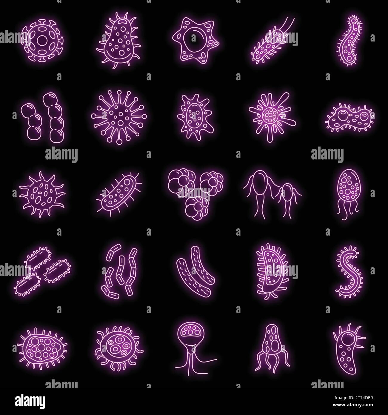Bacteria biology icons set. Outline set of bacteria biology vector ...