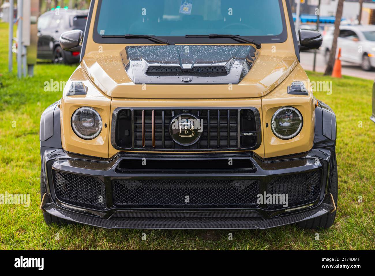 Close-up front view of Mercedes-Benz G-Class Brabus SUV. Miami Beach ...