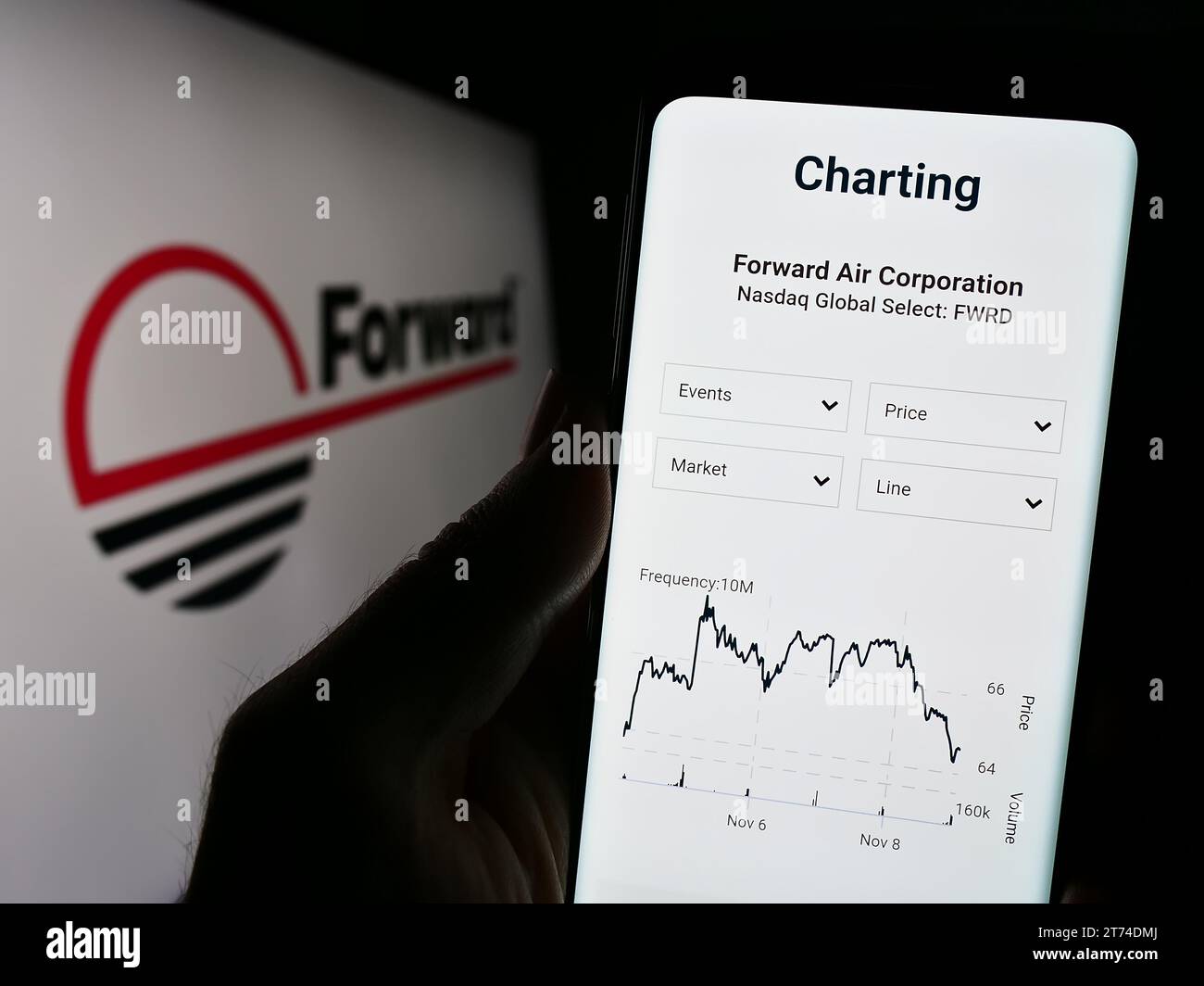 Person holding smartphone with website of US logistics company Forward ...