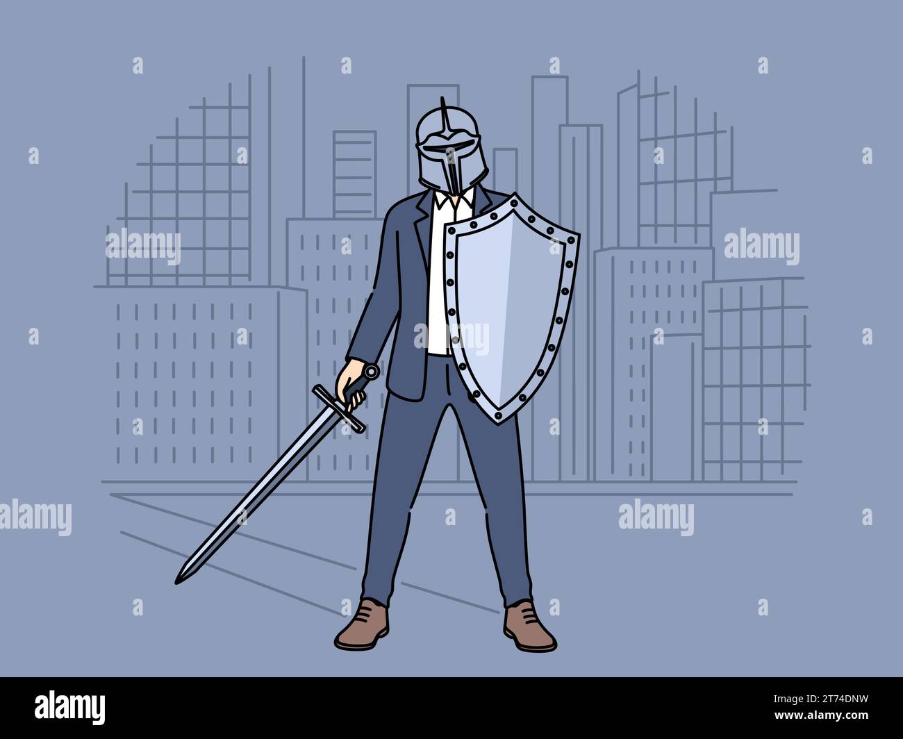Business man with knight shield is preparing for battle, concept of ...