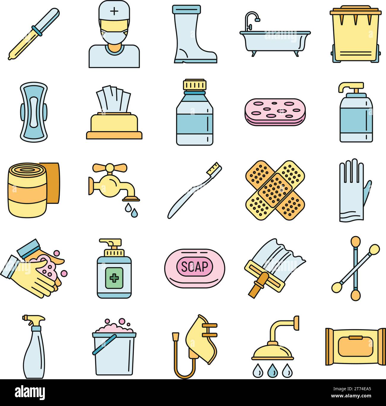 Sanitation disinfectant icons set. Outline set of sanitation ...