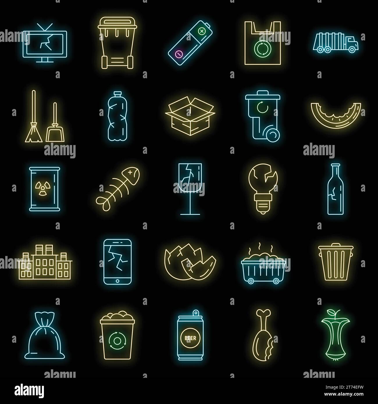 Garbage rubbish icons set. Outline set of garbage rubbish vector icons ...
