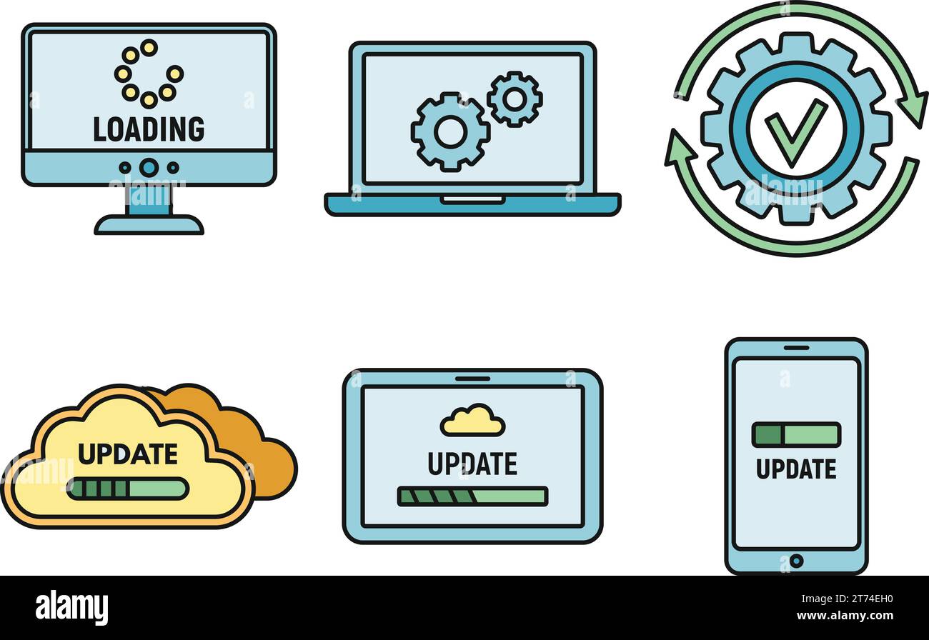 Computer System Update Icons Set Outline Set Of Computer System Update