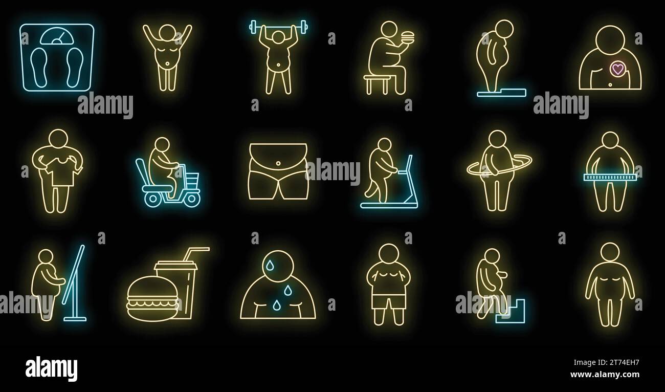 Overweight people icons set. Outline set of overweight people vector ...