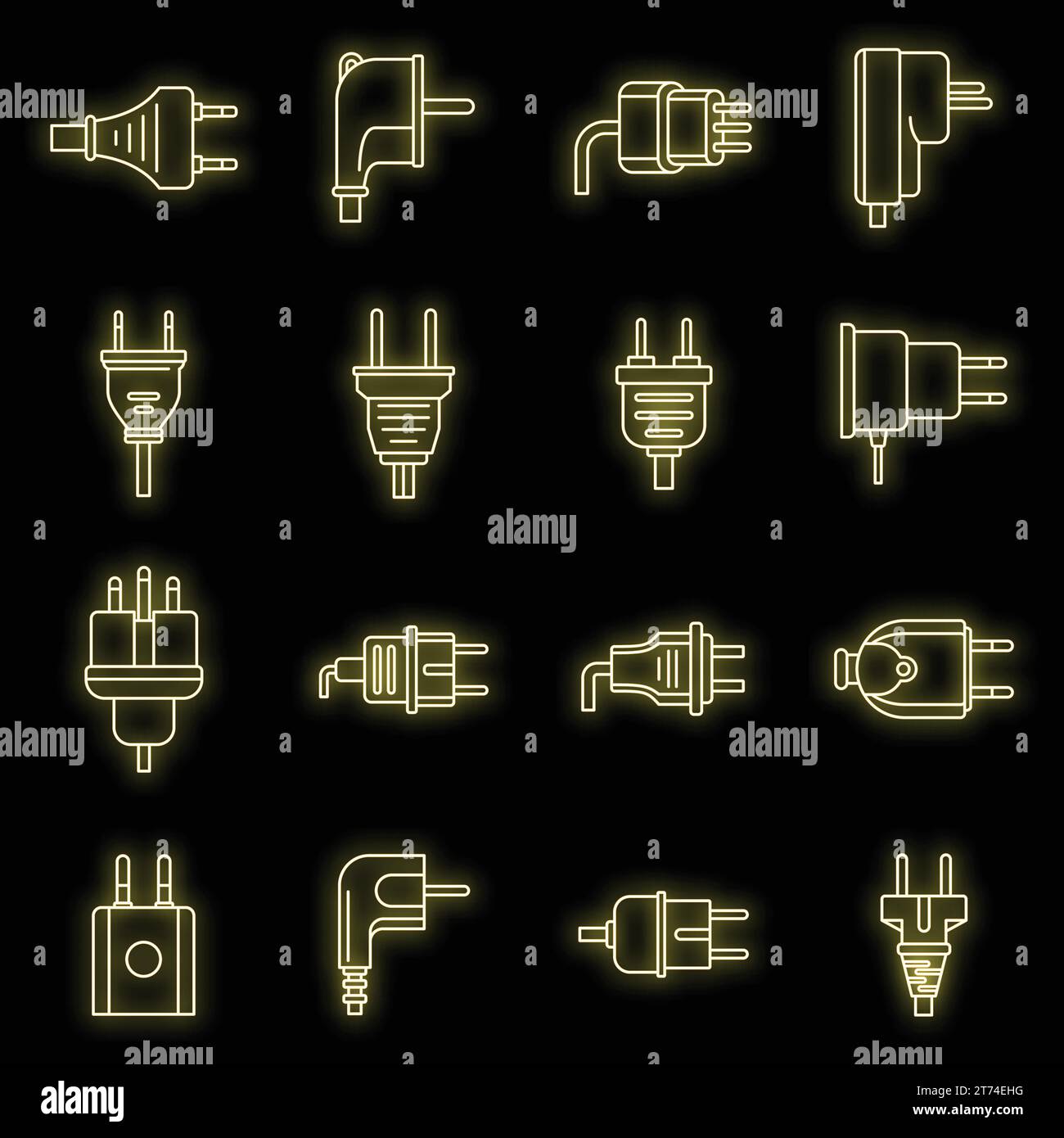 Plug cord icons set. Outline set of plug cord vector icons neon color ...