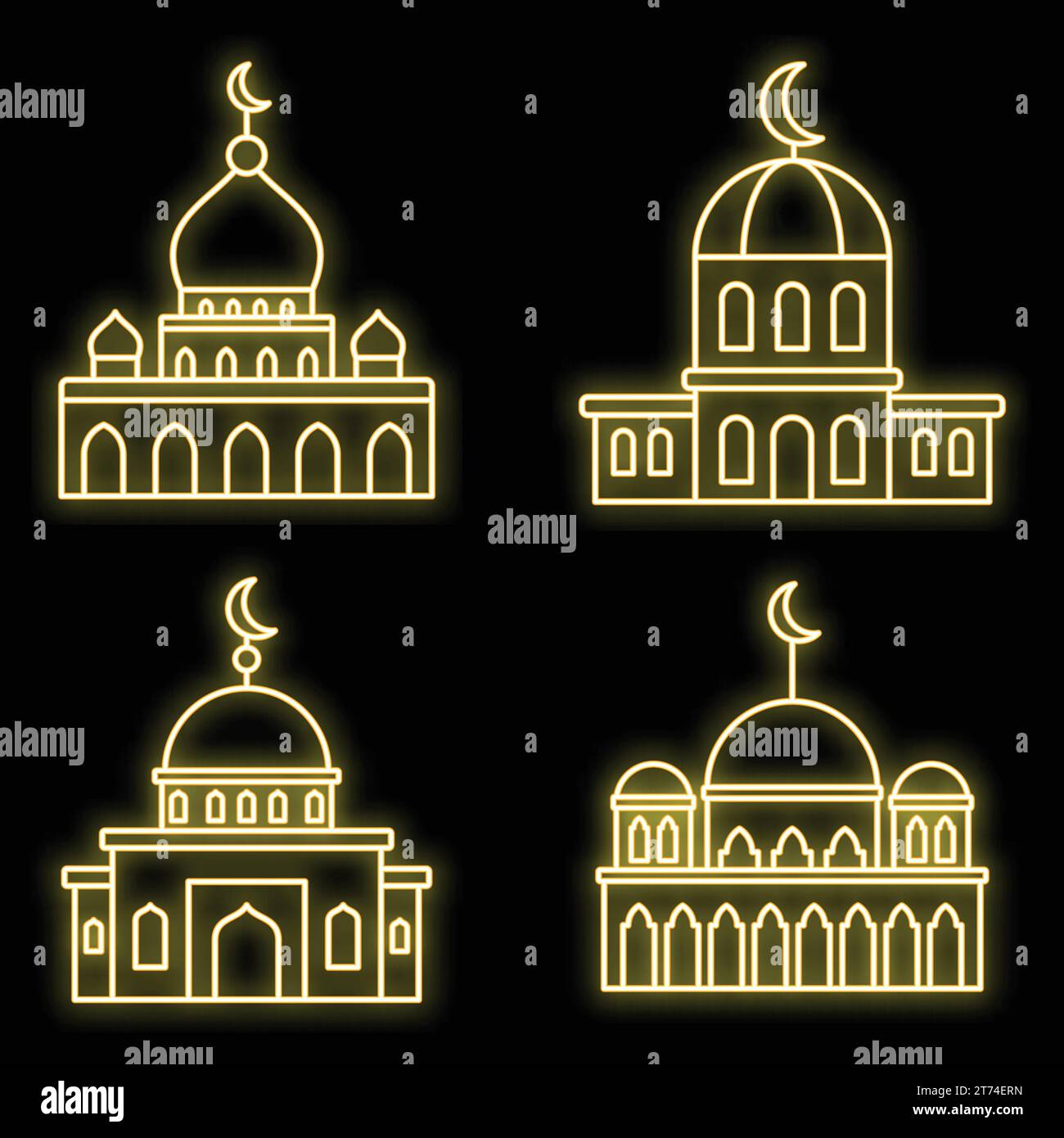 Mosque building icons set. Outline set of mosque building vector icons ...