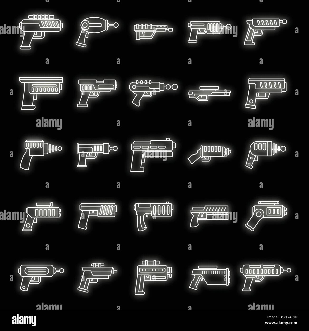 Blaster shotgun icons set. Outline set of blaster shotgun vector icons ...