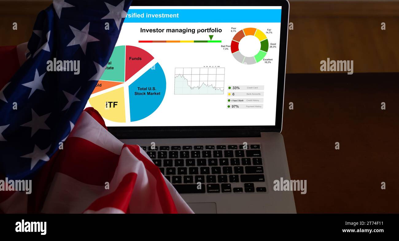 Strategy of diversified investment. Investor managing portfolio. Pie ...