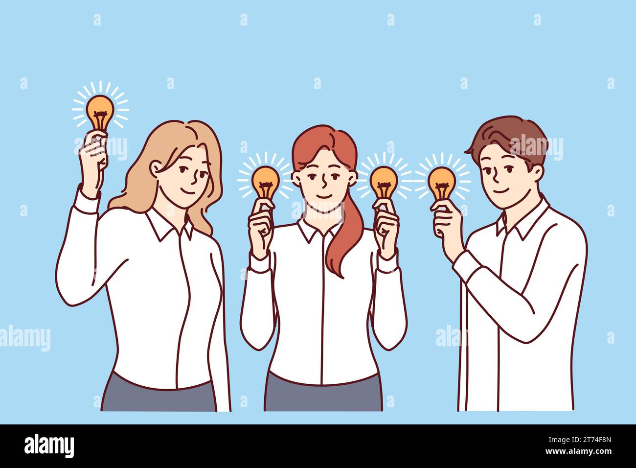 Business people with light bulbs symbolizing brainstorming to find new ...