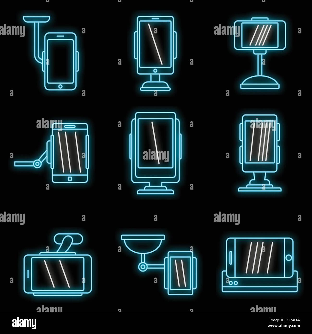 Mobile holder stand icons set. Outline set of mobile holder stand ...