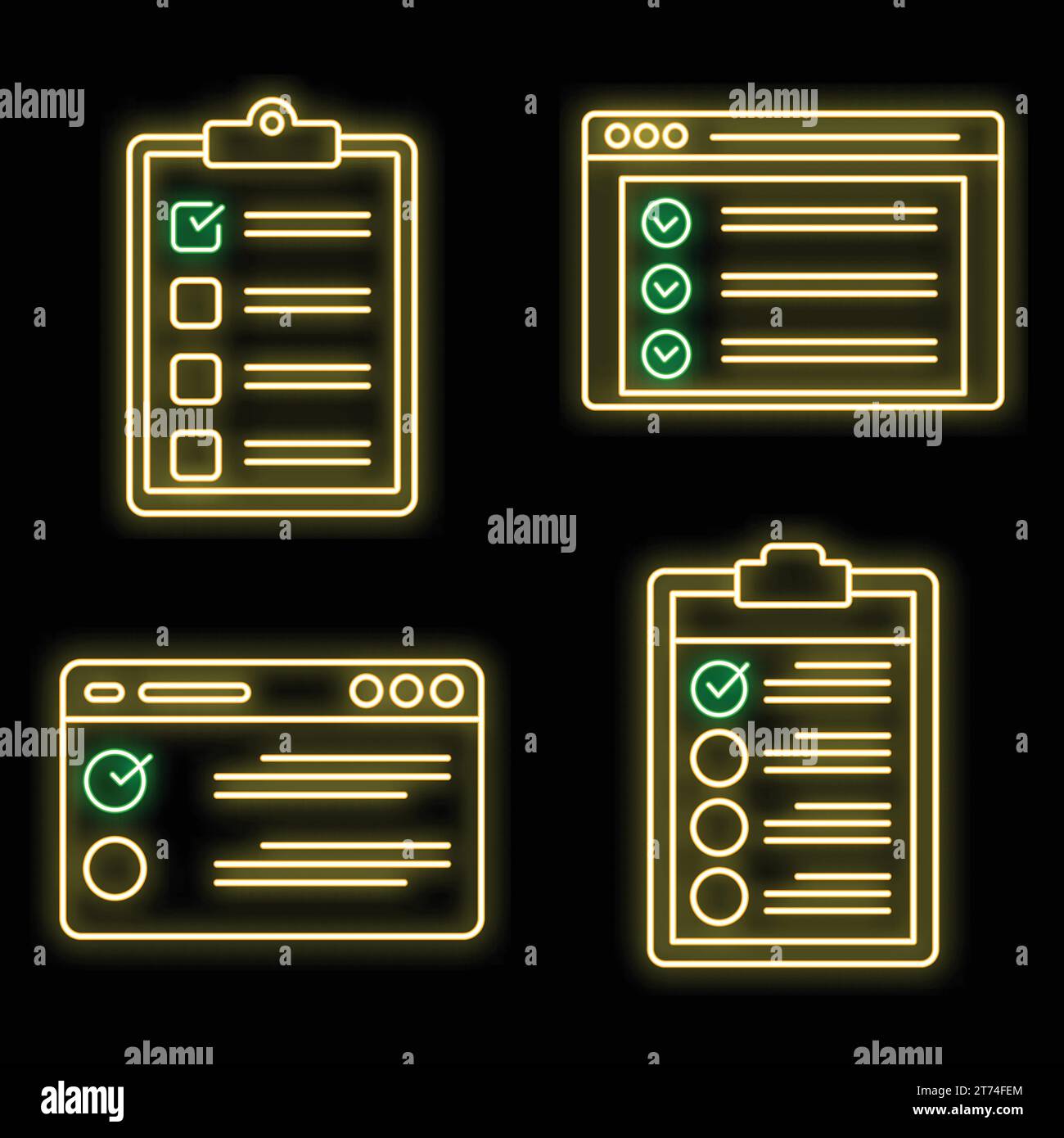 Checklist test icons set. Outline set of checklist test vector icons ...
