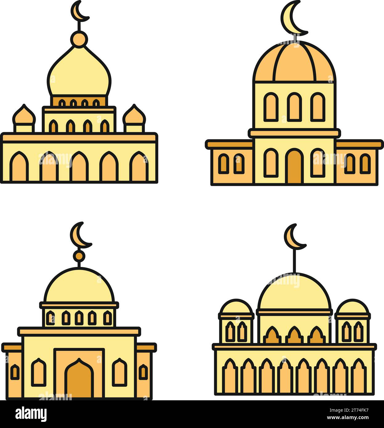 Mosque building icons set. Outline set of mosque building vector icons ...