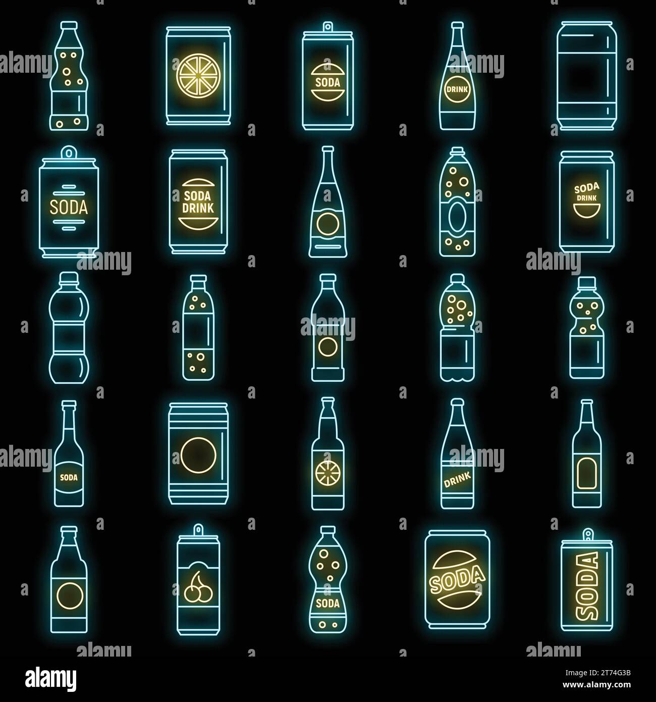 Cold soda icons set. Outline set of cold soda vector icons neon color ... Cold soda icons set. Outline set of cold soda vector icons neon color ...