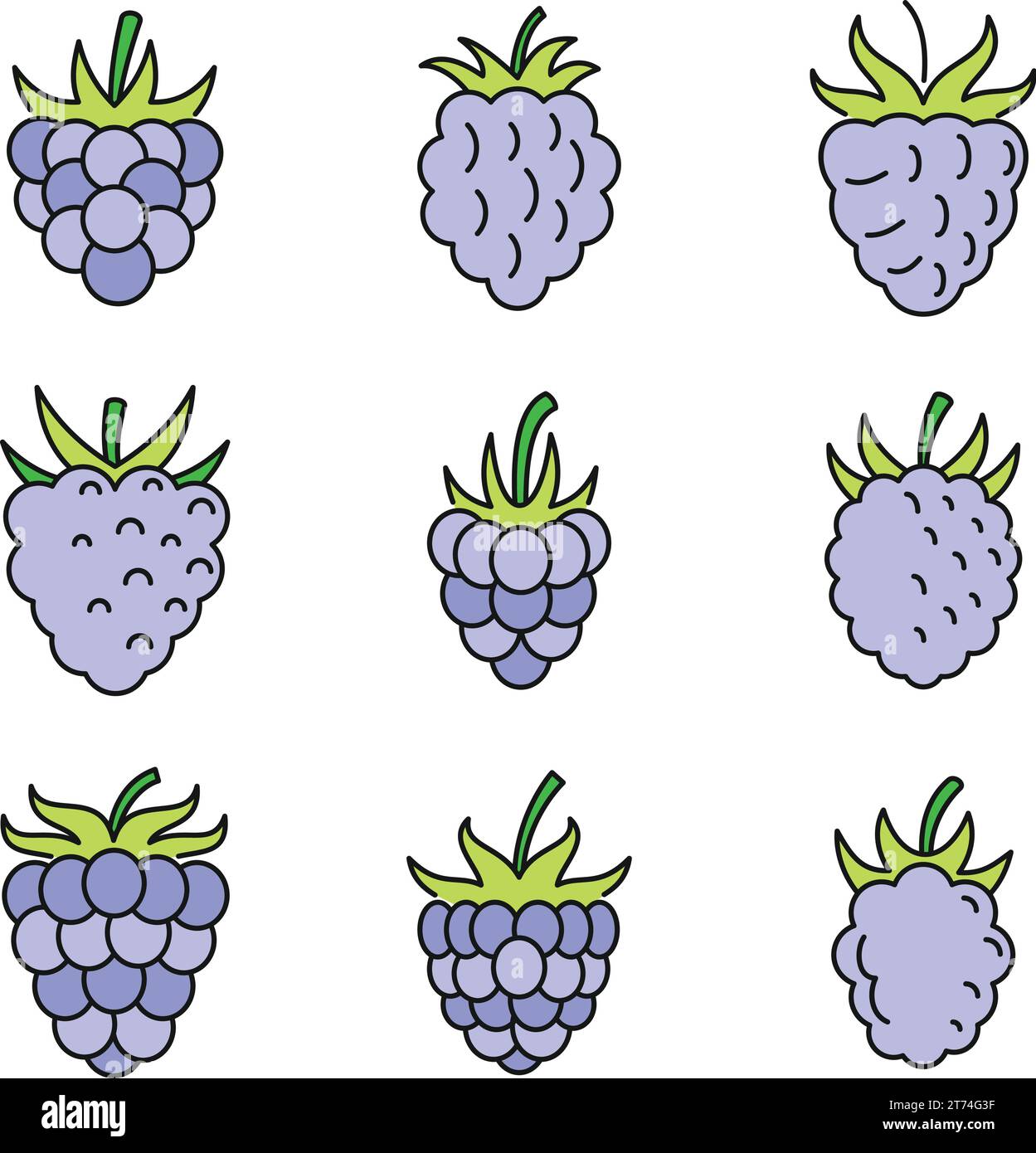 Fresh raspberry icons set. Outline set of fresh raspberry vector icons ...