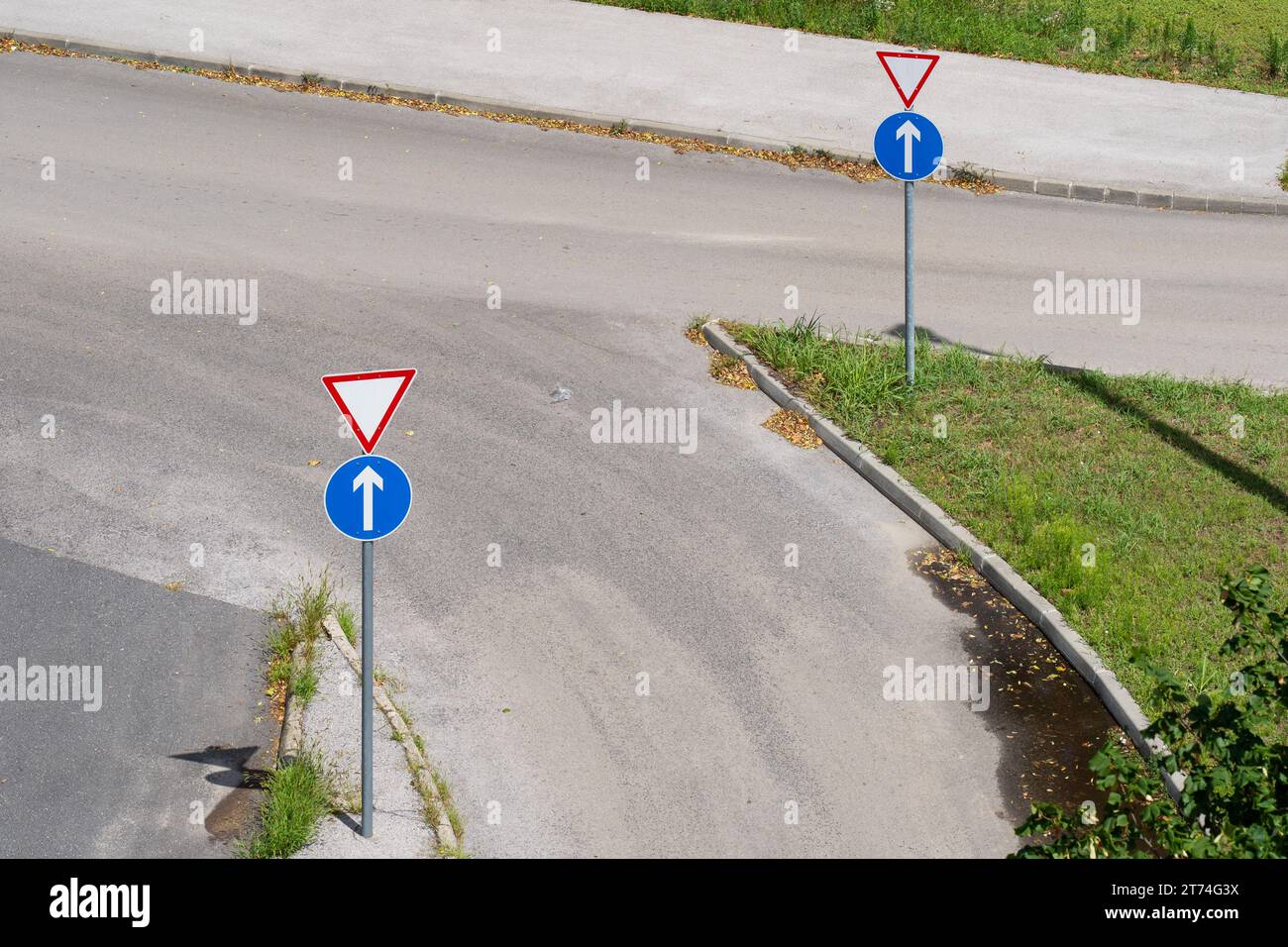 Road signs at an intersection photographed from the air Stock Photo - Alamy