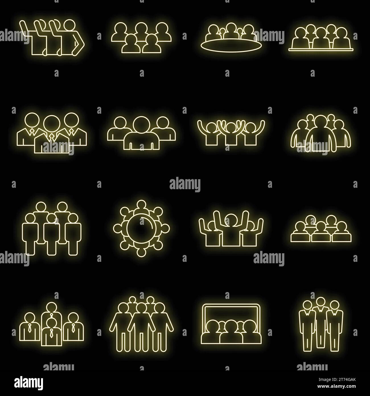 Audience customer icons set. Outline set of audience customer vector icons neon color on black ...