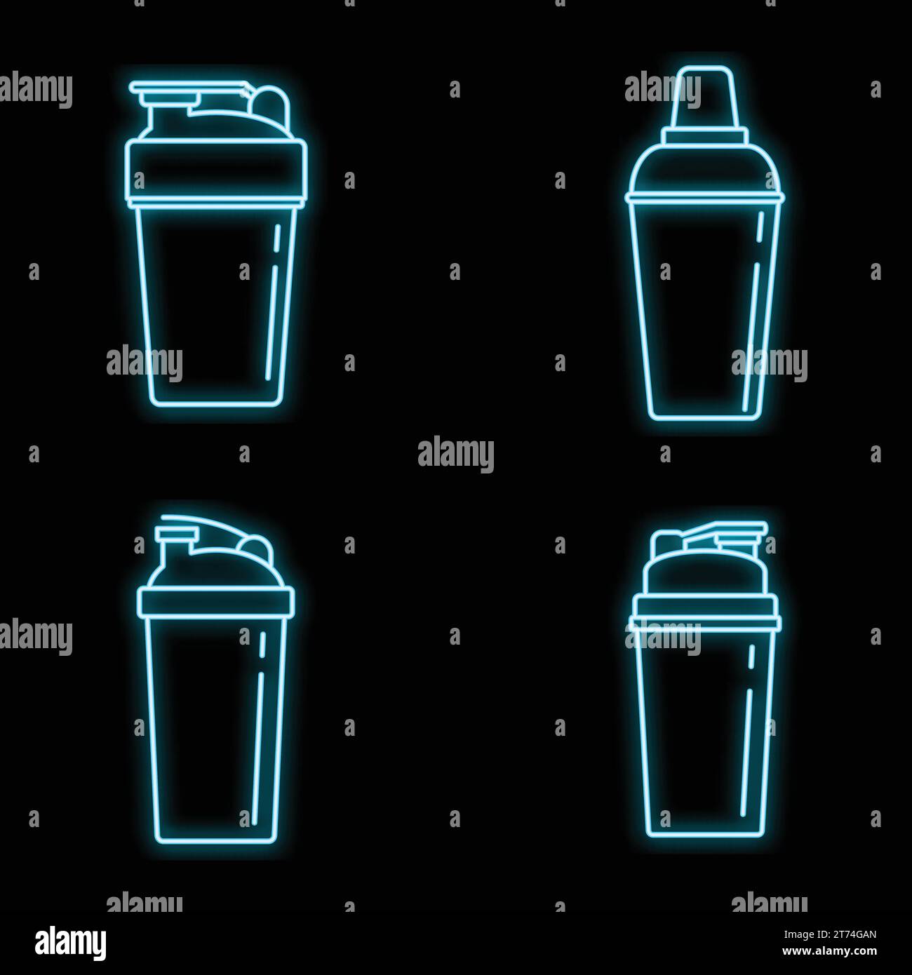 Shaker cup icons set. Outline set of shaker cup vector icons neon color ...