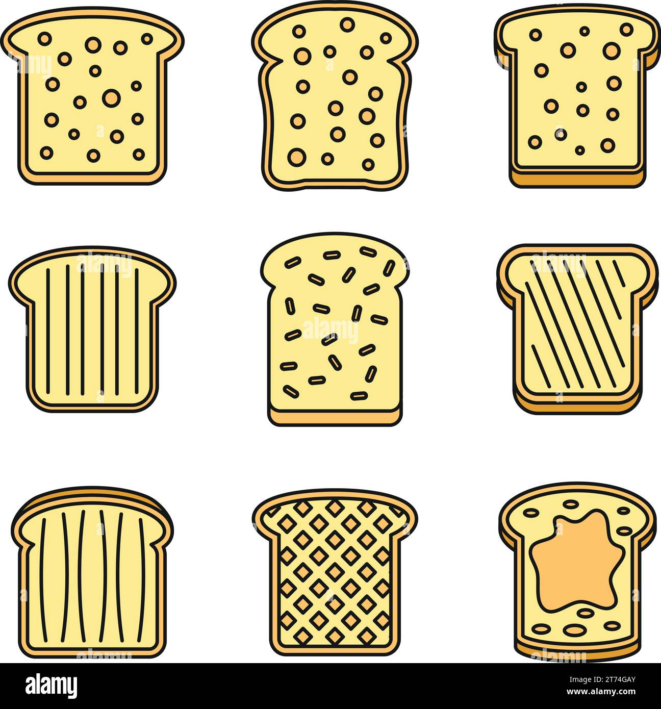 Toast butter icons set. Outline set of toast butter vector icons thin ...