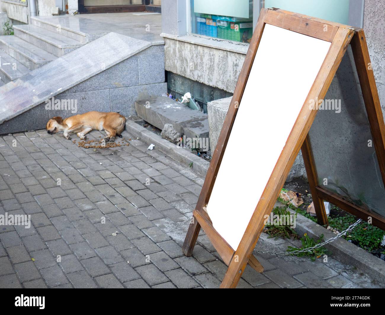 Mockup near a street cafe. Advertisement on the street. Mockup next to ...