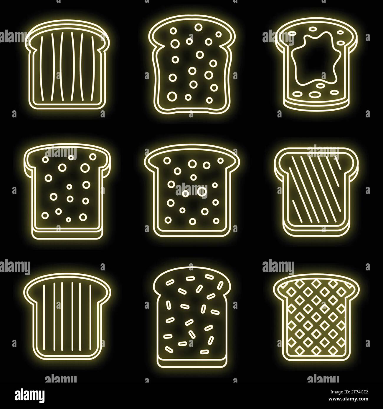 Toast butter icons set. Outline set of toast butter vector icons neon ...
