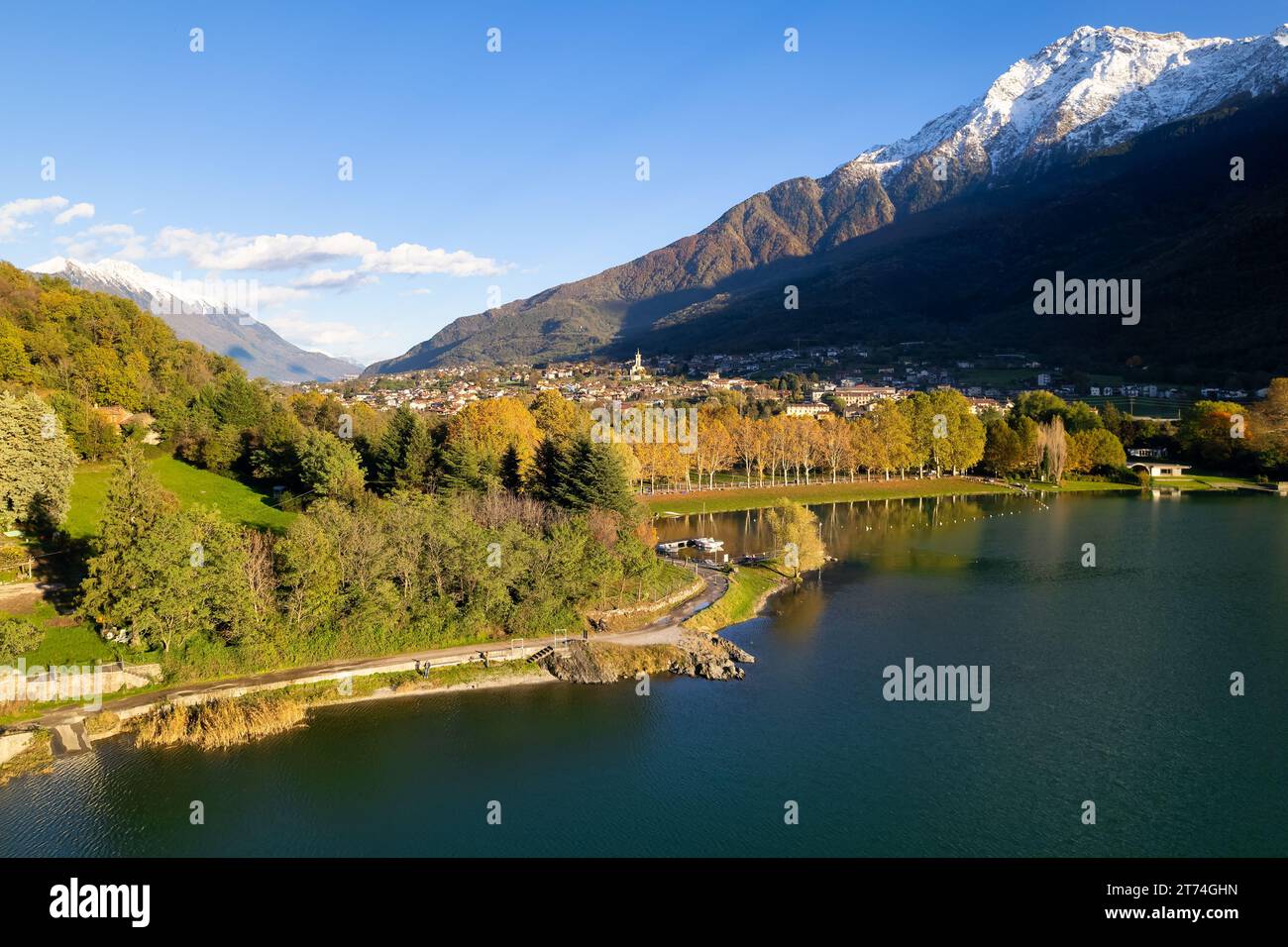 Aerial view of autumn lake panorama, Fall in Lake Como, Lombardy, Italy ...
