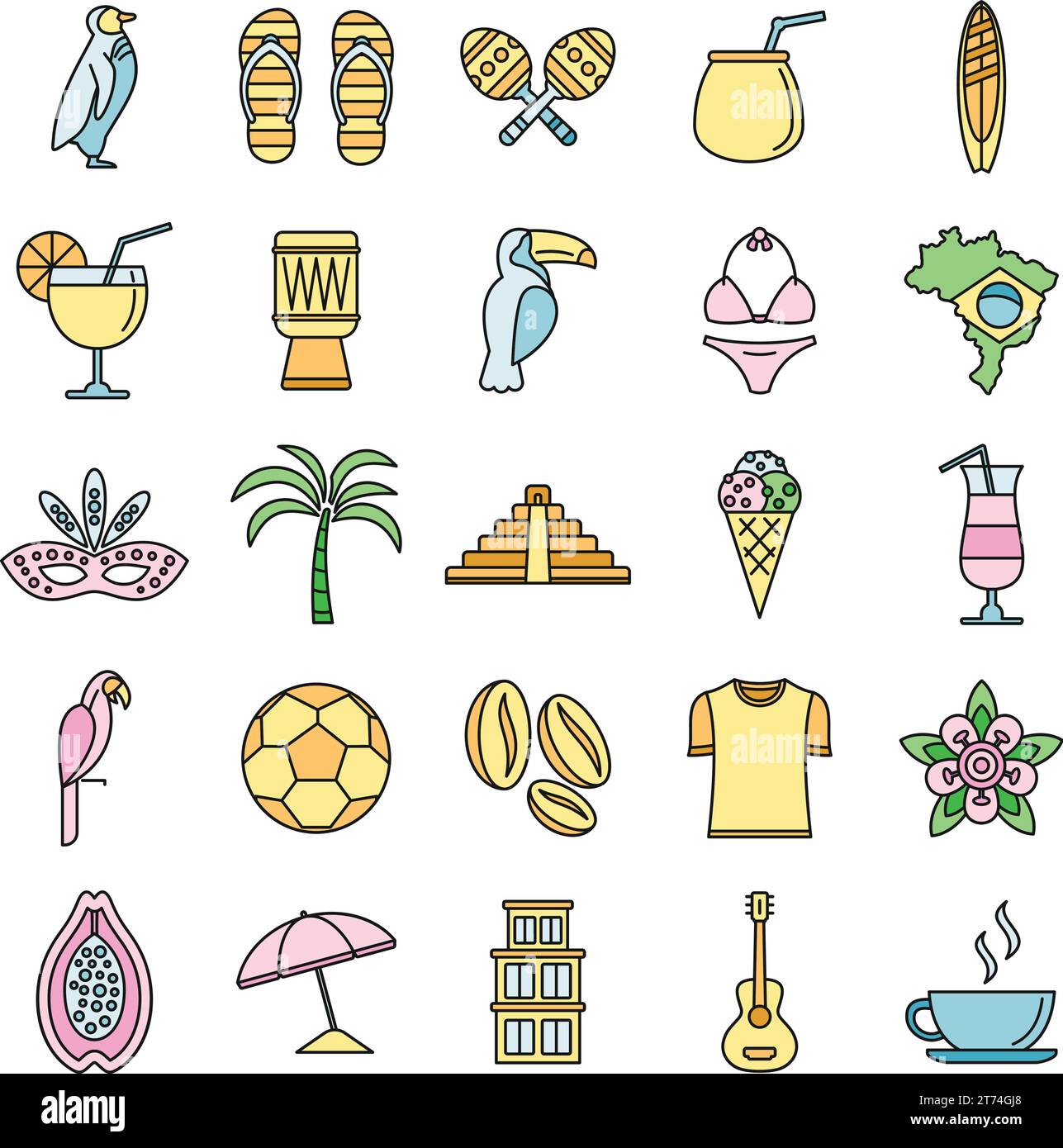 Brazil country icons set. Outline set of brazil country vector icons ...