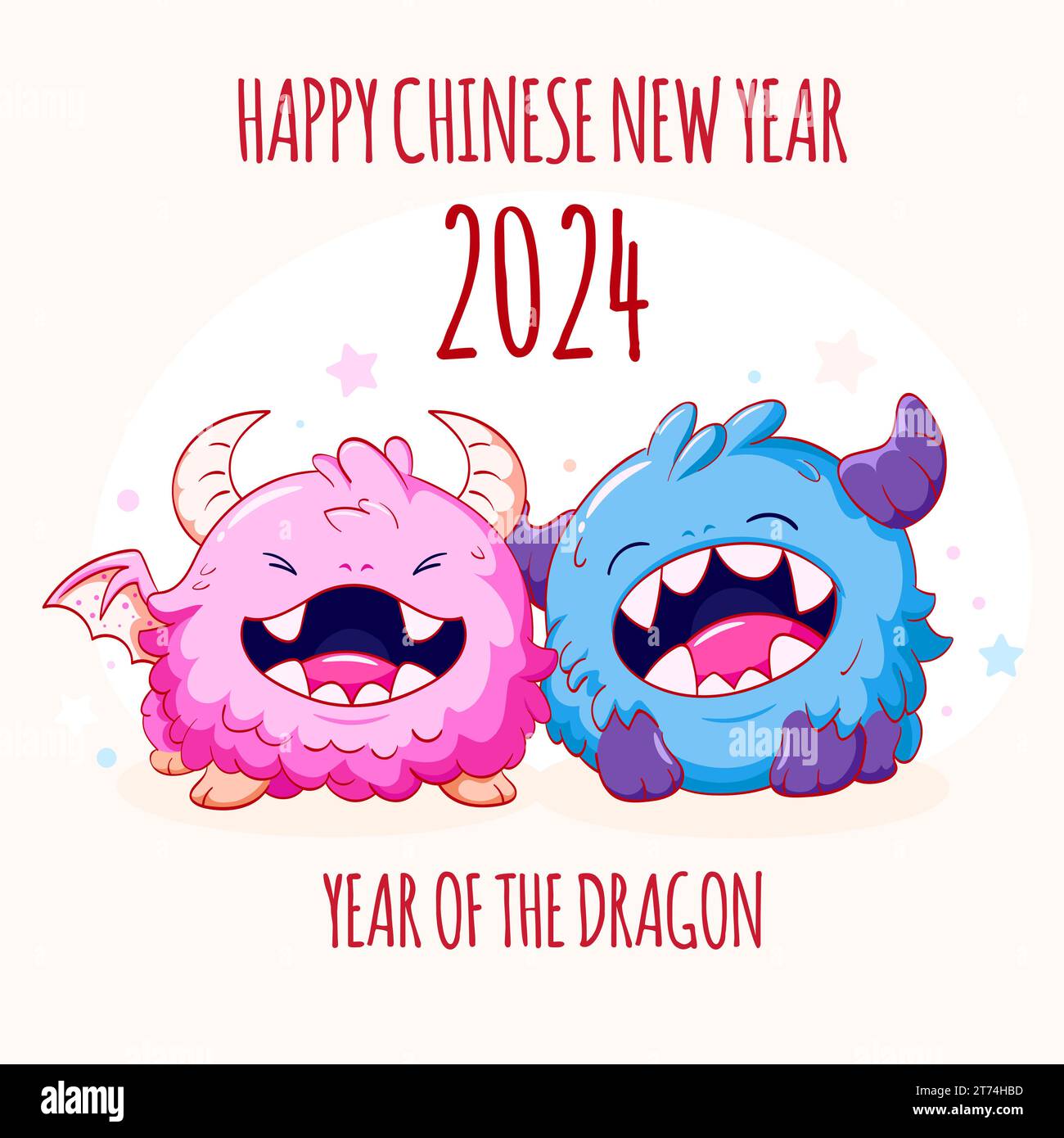 Chinese New year background in kawaii style with two cute baby dragons ...