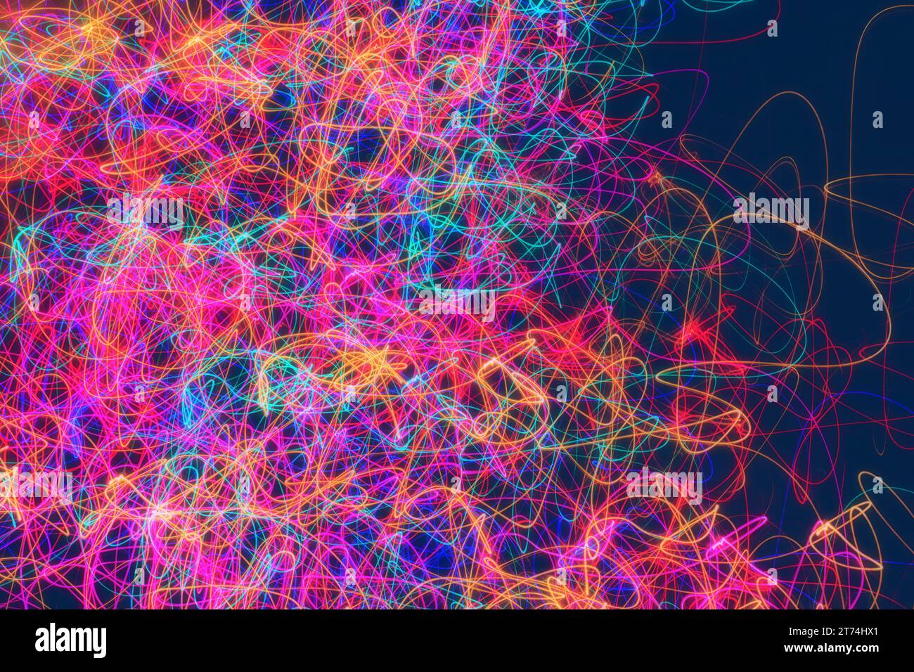 Abstract light painting of multiple glowing neon colors, with a chaotic ...